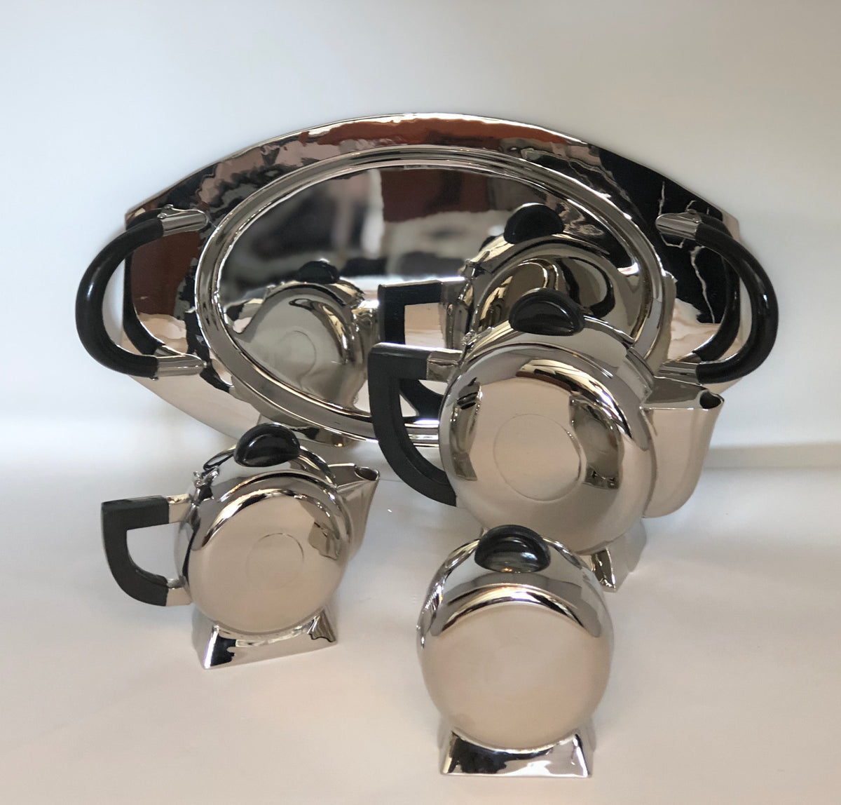 Art Deco | 4 Piece Polished Nickel Tea Set | Roughan Home